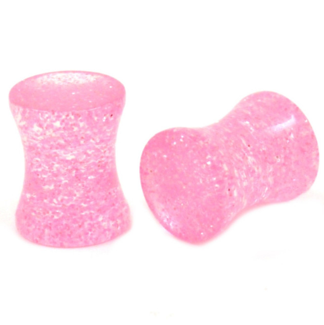 Solid Pink Glitter Saddle Ear Plugs (8g-5/8") | BodyDazz.com