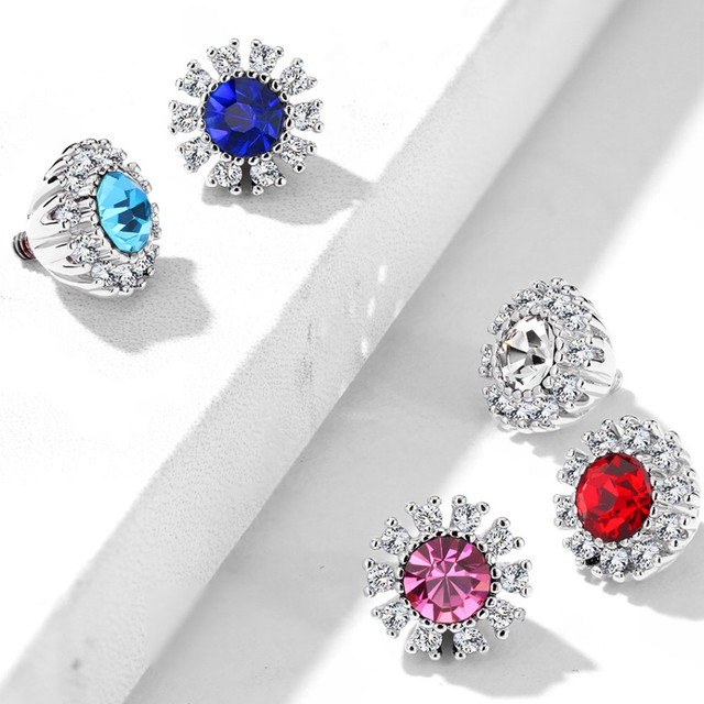 Pear CZ Gemmed Flower Steel Dermal Anchor Top | BodyDazz.com