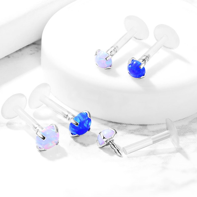 2PC Prong Synthetic Opal Push Top Flexible Labrets | BodyDazz.com