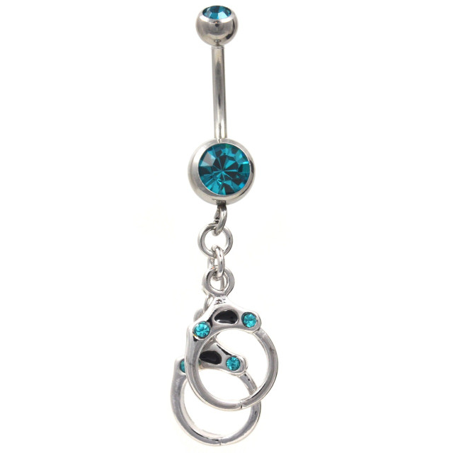 Pair of Handcuffs Blue Jeweled Belly Ring | BodyDazz.com