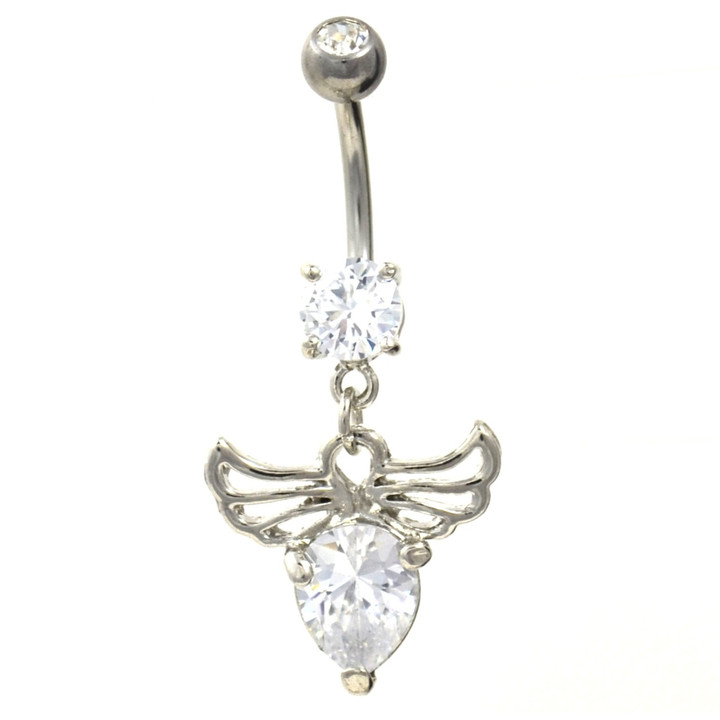 Triple Clear CZ Angel Wings Belly Button Ring | BodyDazz.com