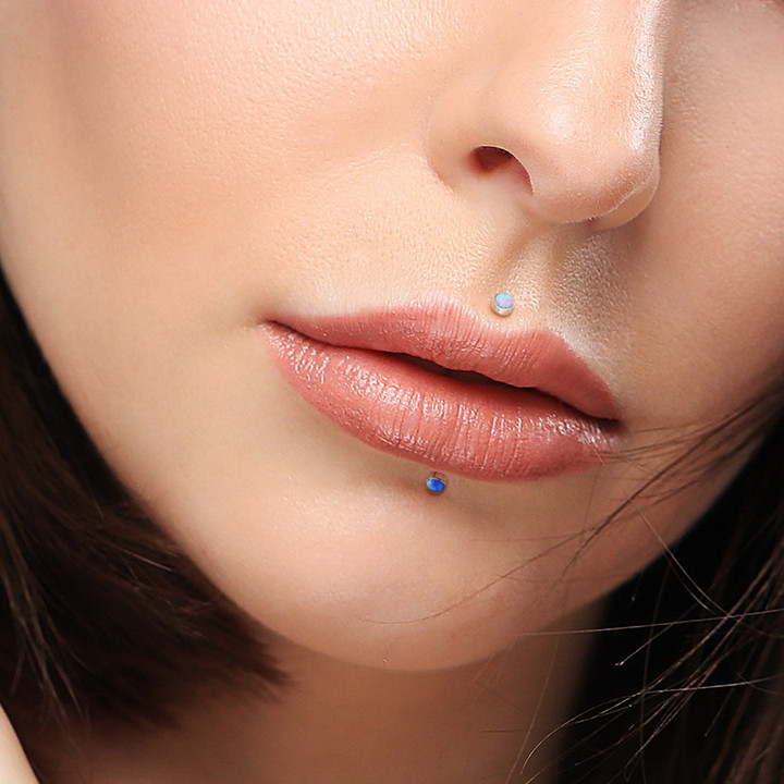 3PC Synthetic Opal Push Top Flexible Bar Labret Studs | BodyDazz.com