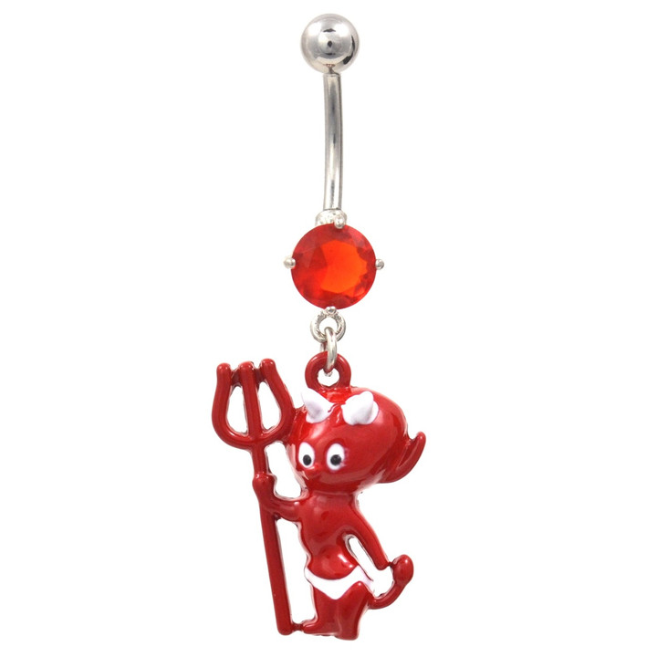 Red Baby Devil w/Pitchfork Dangle Belly Ring | BodyDazz.com