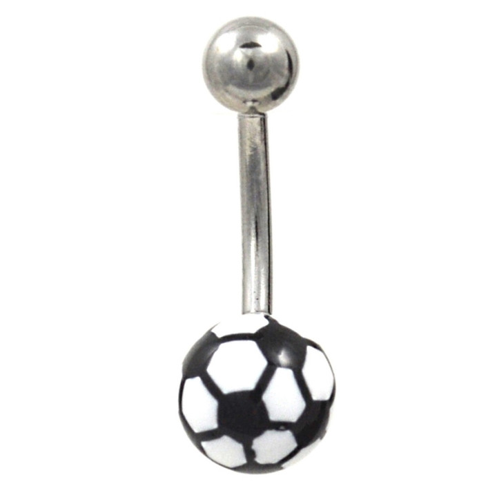Black and White Soccer Ball Belly Ring | BodyDazz.com