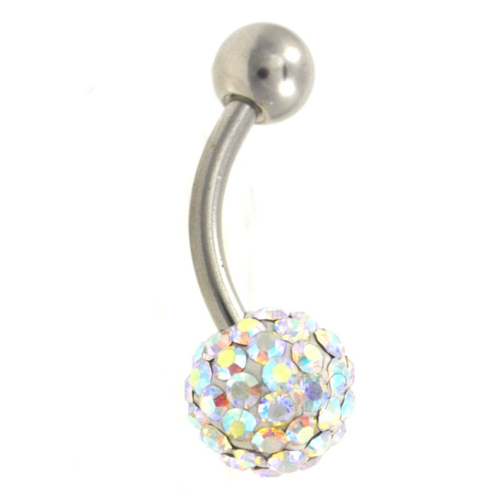 Aurora Borealis Dazzled Gem Ball Belly Ring | BodyDazz.com