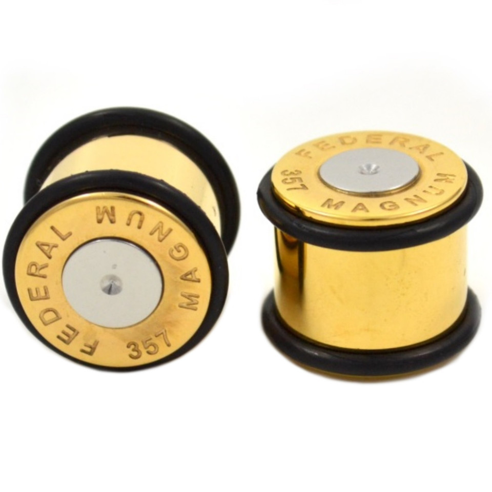 Gold Plated 357 Magnum Bullet Ear Plugs (2g-5/8") | BodyDazz.com