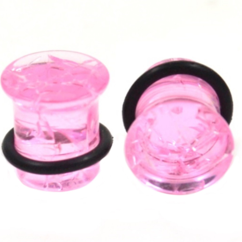 Pink Cracked Gem Acrylic Single Flared Ear Plugs (4g-1/2") | BodyDazz.com