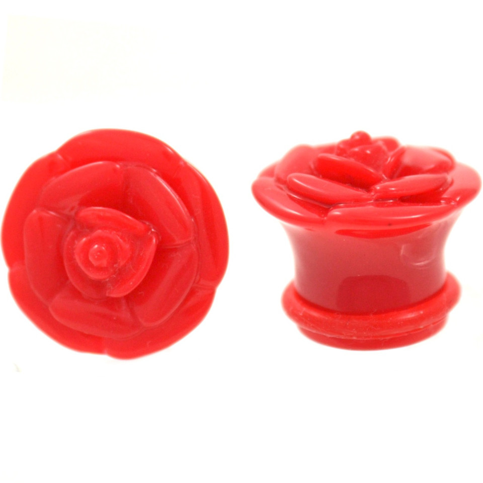 Wild Red Rose Single Flared Ear Plugs (6g-1") | BodyDazz.com