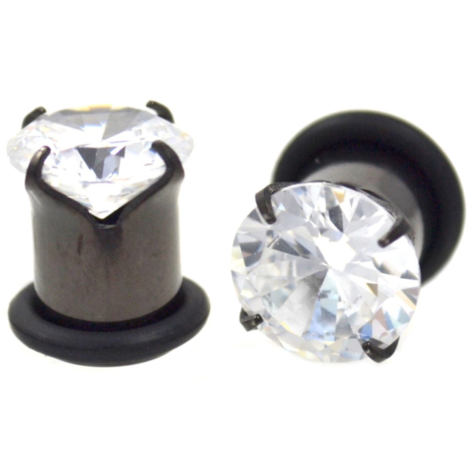 Black Titanium Single Flared CZ Bling Plugs (10g-00g) | BodyDazz.com