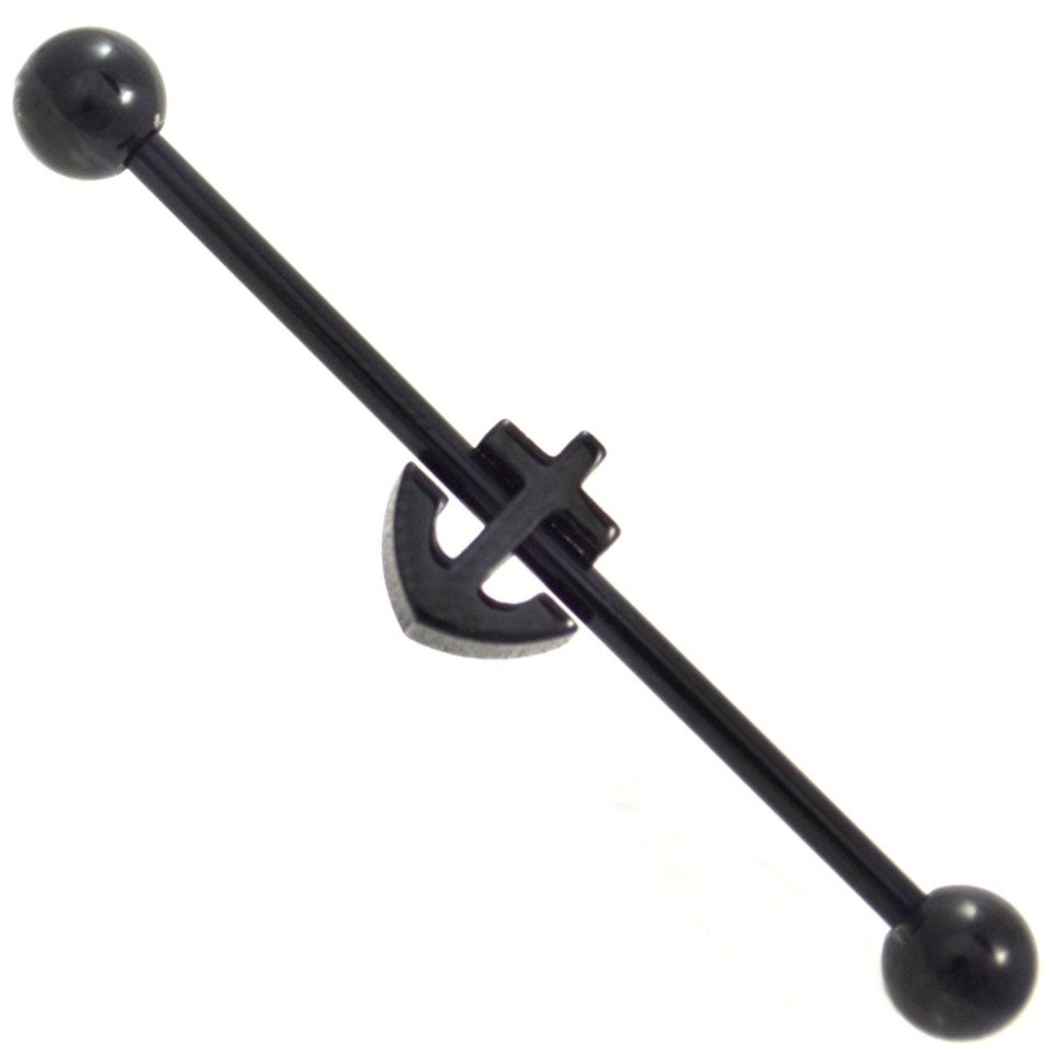 Black Nautical Anchor Industrial Barbell 14g 35mm | BodyDazz.com