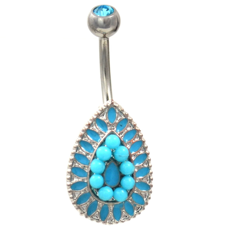 Large Turquoise Stone Tear Drop Dangle Belly Ring | BodyDazz.com