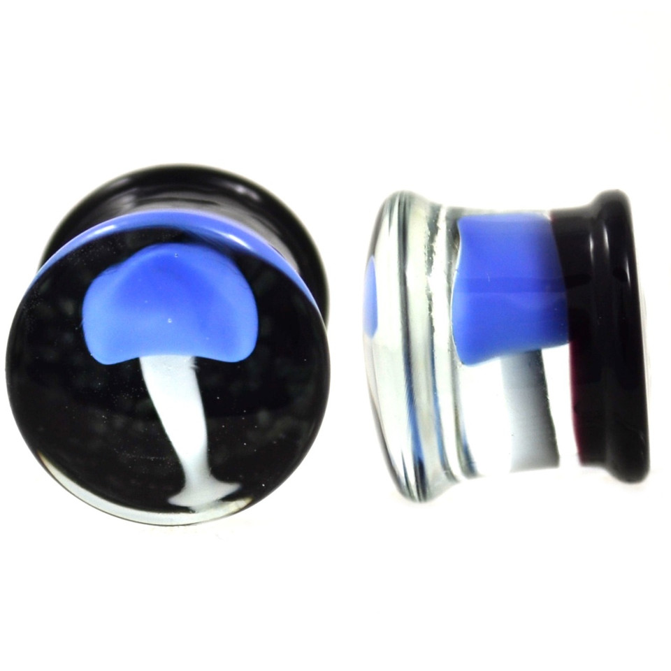 Trippy Enclosed Mushroom Pyrex Glass Plugs (2g-5/8") | BodyDazz.com