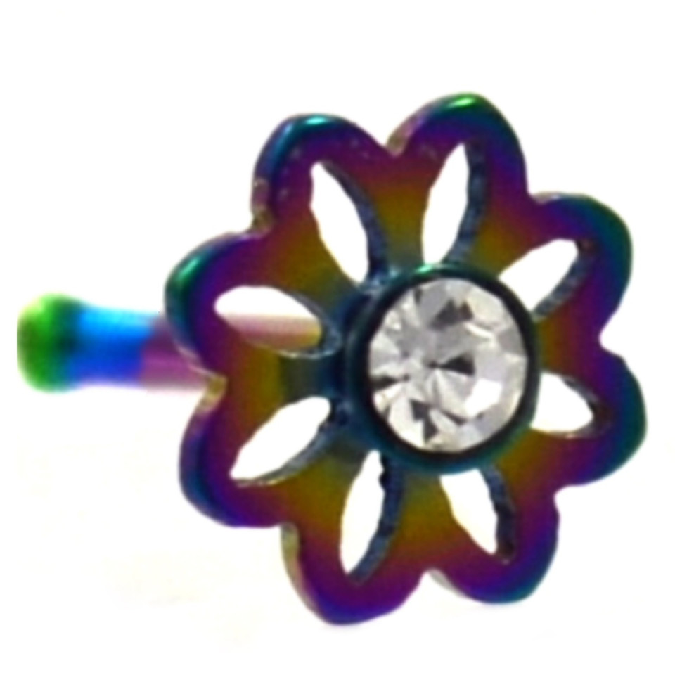 Clear Accent Daisy Flower Rainbow Nose Ring Stud 20G | BodyDazz.com