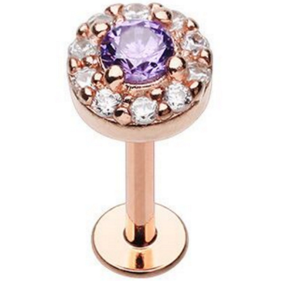 Victorian Style Clear Gem Rose Gold-Tone Labret 16G | BodyDazz.com