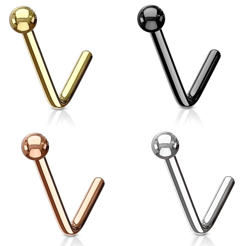 Dome Top L Shaped Steel Nose Ring 20G/18G | BodyDazz.com