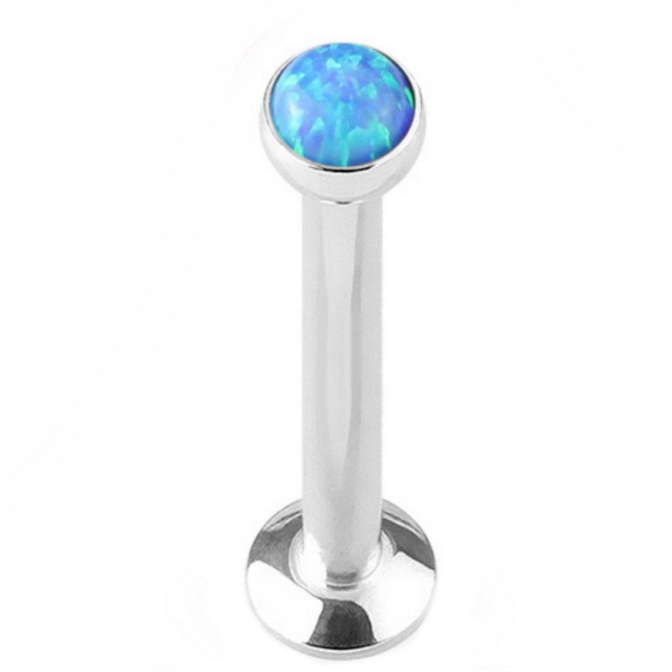 Blue Synthetic Opal Top Steel Labret Monroe Bar 16G | BodyDazz.com