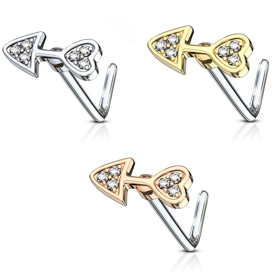 CZ Arrow Heart Design Nose Ring Bone Stud 20G | BodyDazz.com