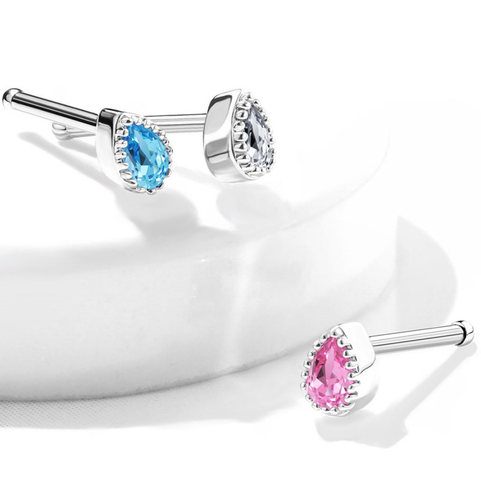 Teardrop CZ Steel Nose Ring Bone Stud 20G | BodyDazz.com