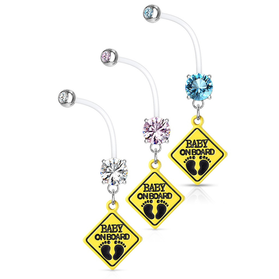 Baby On Board Sign Flexible Pregnancy Belly Ring 14G 1" | BodyDazz.com