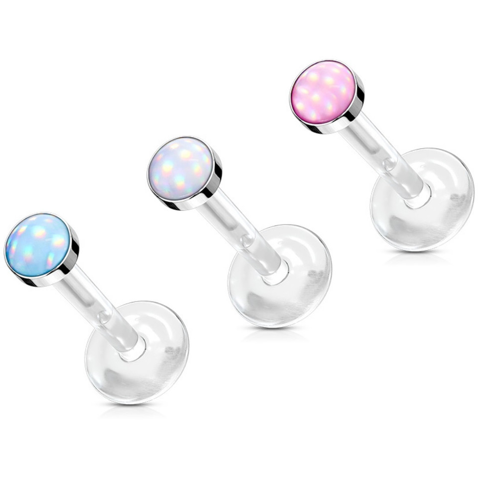 3PC Epoxy Stone Push Top Flexible Bar Labret Studs | BodyDazz.com