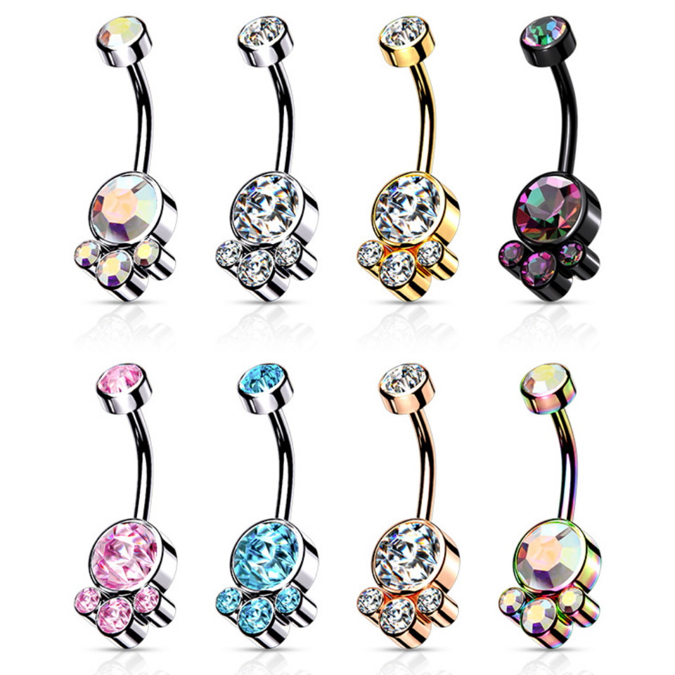 Crystal Cluster Surgical Steel Belly Ring | BodyDazz.com