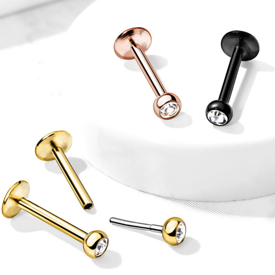 Clear Crystal Threadless Steel Labret Monroe Stud | BodyDazz.com