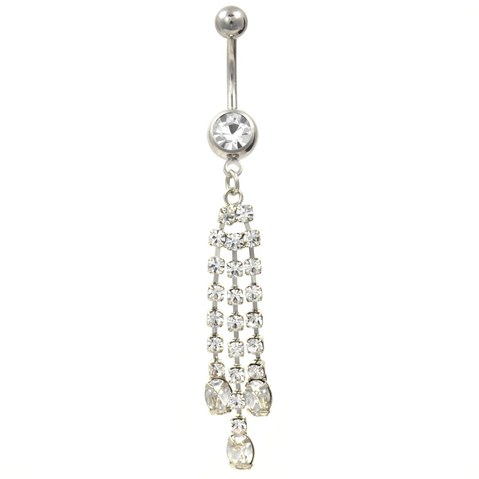 25 Stone Triple Gem Chain Dangle Belly Ring | BodyDazz.com