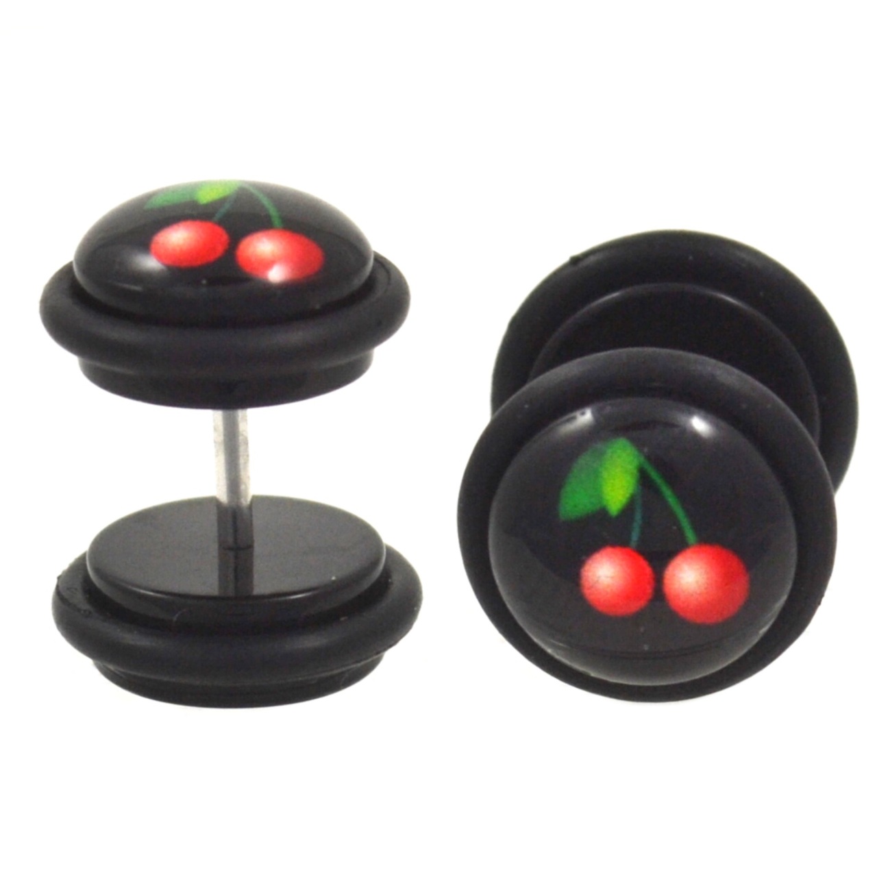 Red Cherry Logo Fake Plug Earrings (00g Look) | BodyDazz.com