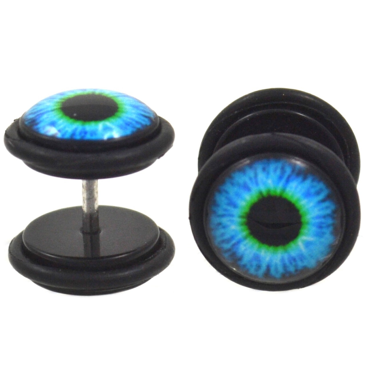 Blue/Green Eyeball Fake Plug Earrings (00g Look) | BodyDazz.com