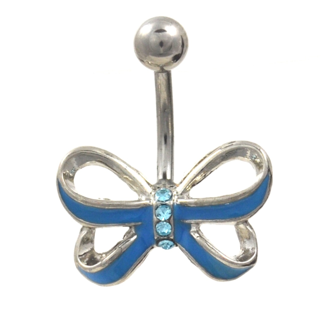 Bright Blue Gemmed Ribbon Belly Ring | BodyDazz.com