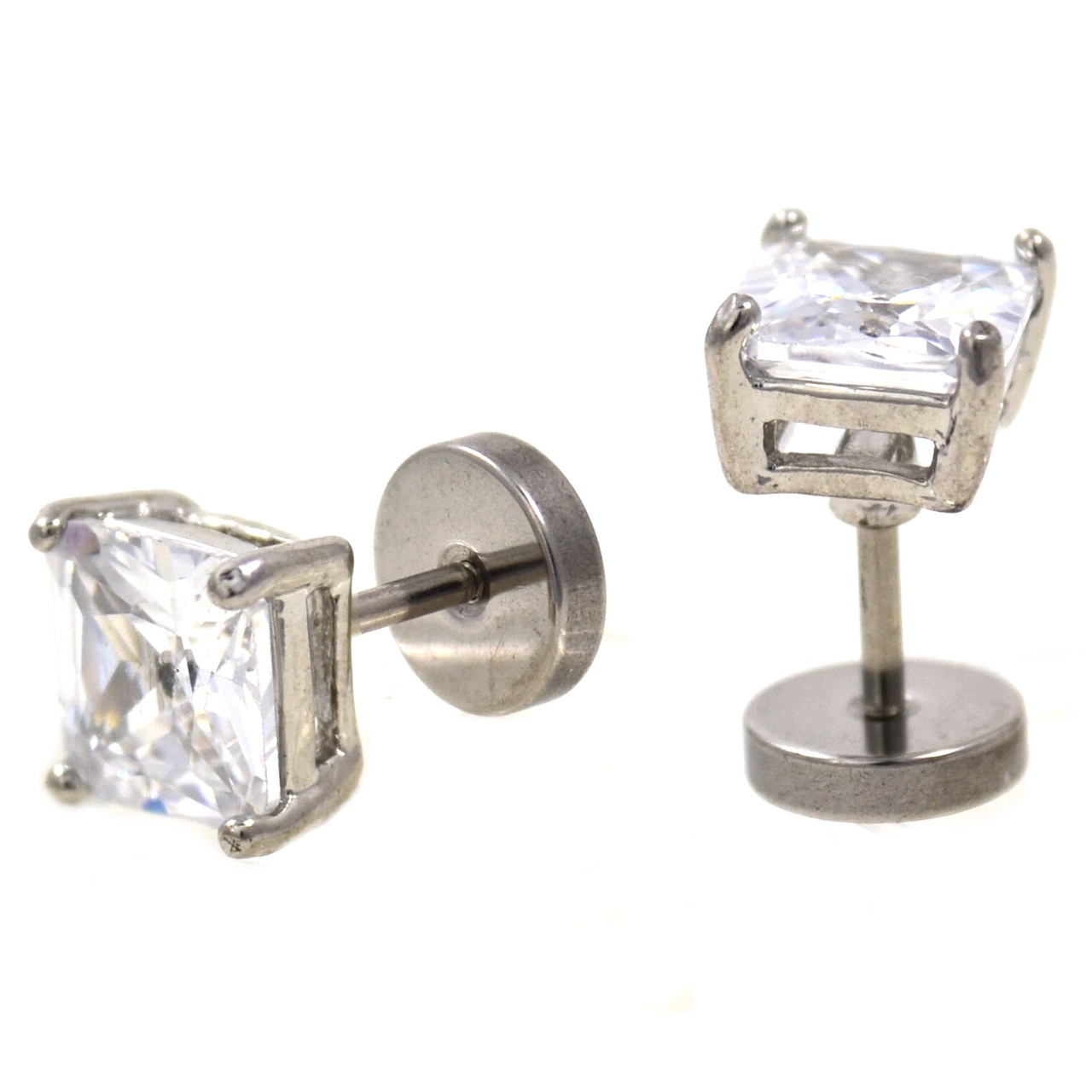 Steel Square Cut Clear Gem Fake Cheater Plugs 0G Look (16 Gauge ...