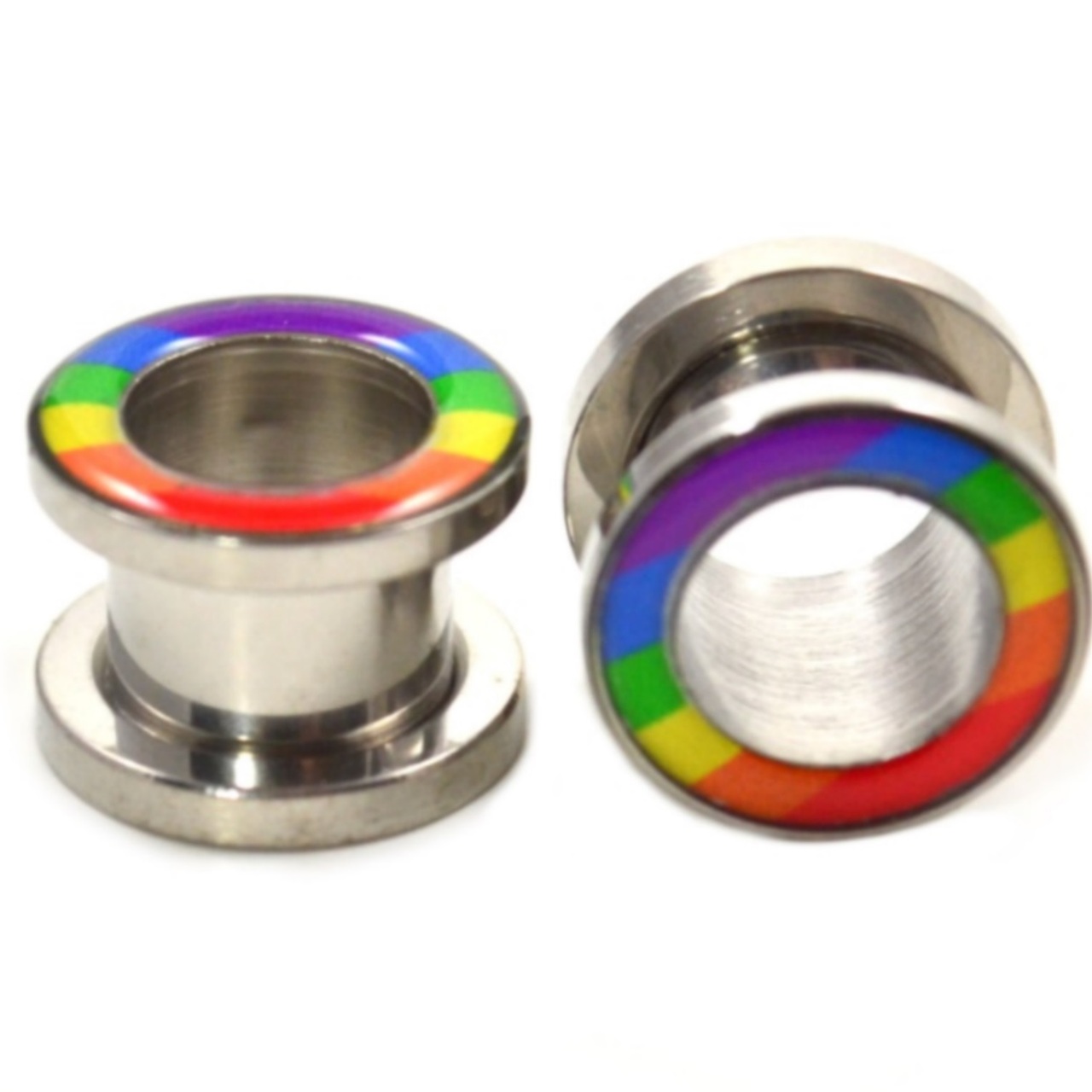 Rainbow Flag Rim Steel Screw Tunnel Plugs (8g-5/8") | BodyDazz.com