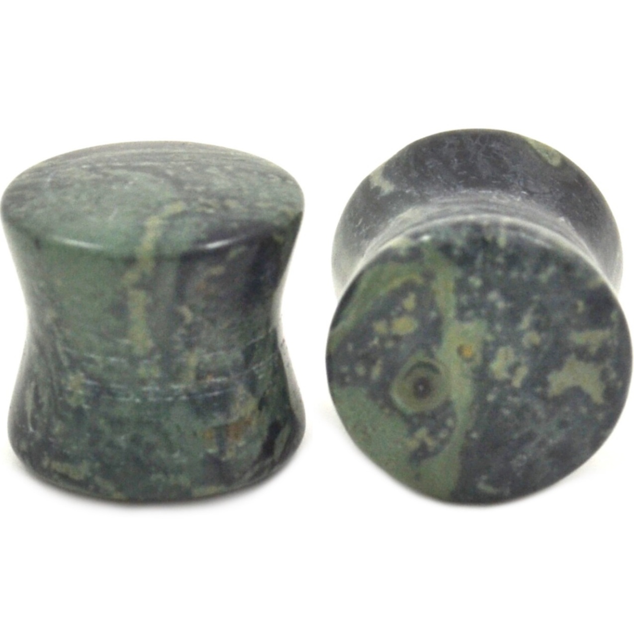 Green Spotted Jasper Stone Double Flared Plugs (8g-1") | BodyDazz.com