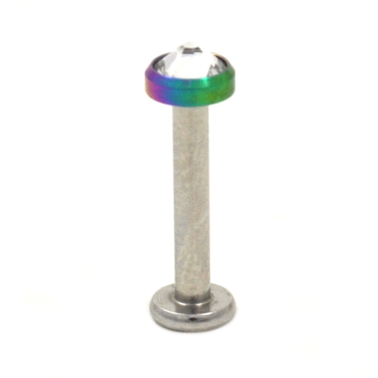 Rainbow Titanium/Steel Gem Labret Bar - 14G 3/8" | BodyDazz.com