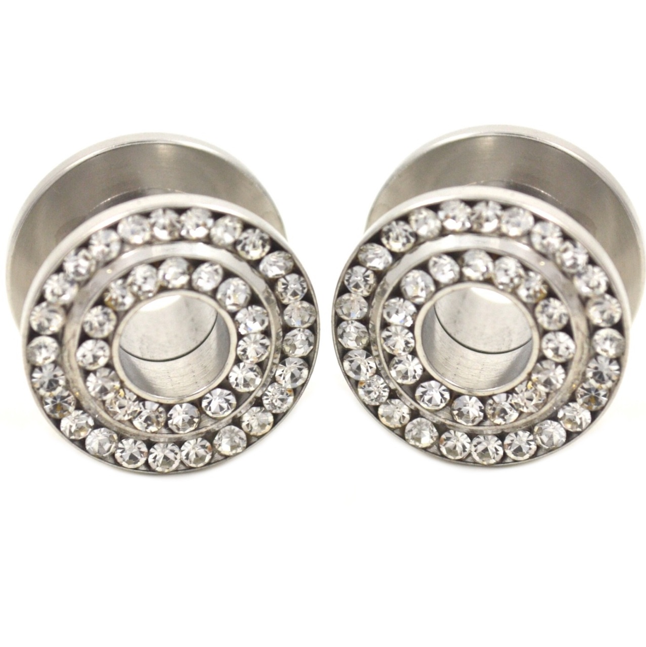 Clear Double Gem Row Ear Tunnels Plugs (8g-3/4") | BodyDazz.com