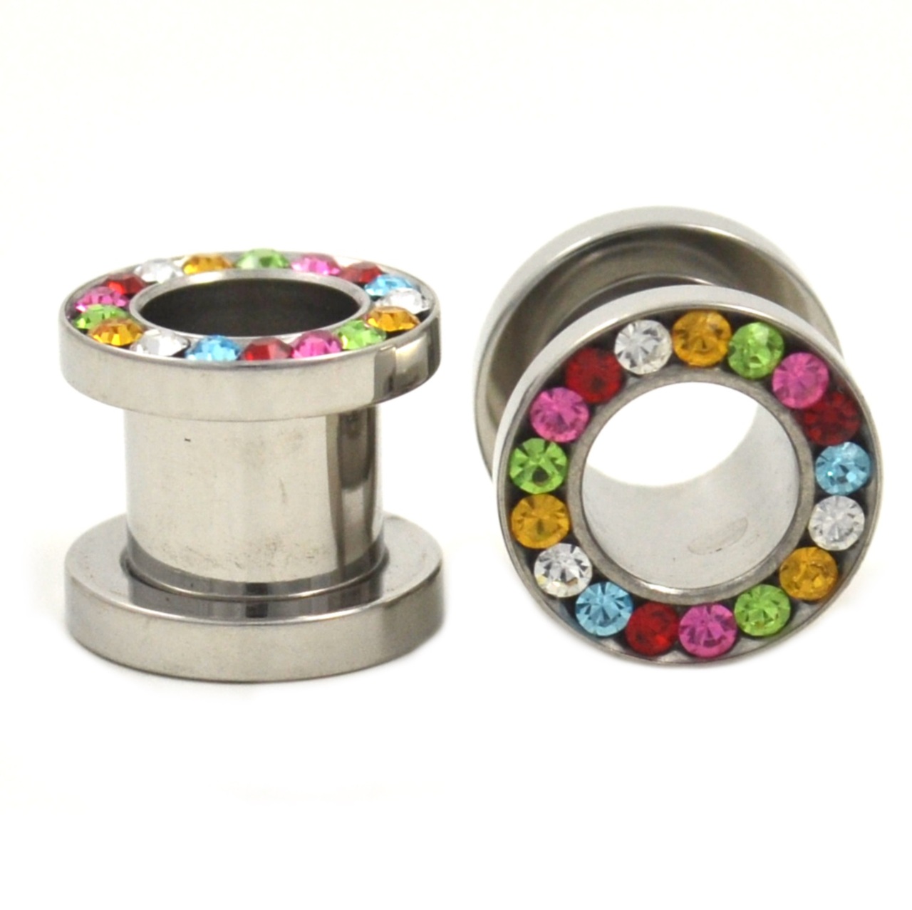 Rainbow Gem Rim Screw Fit Tunnel Steel Plugs (8g-1/2") | BodyDazz.com