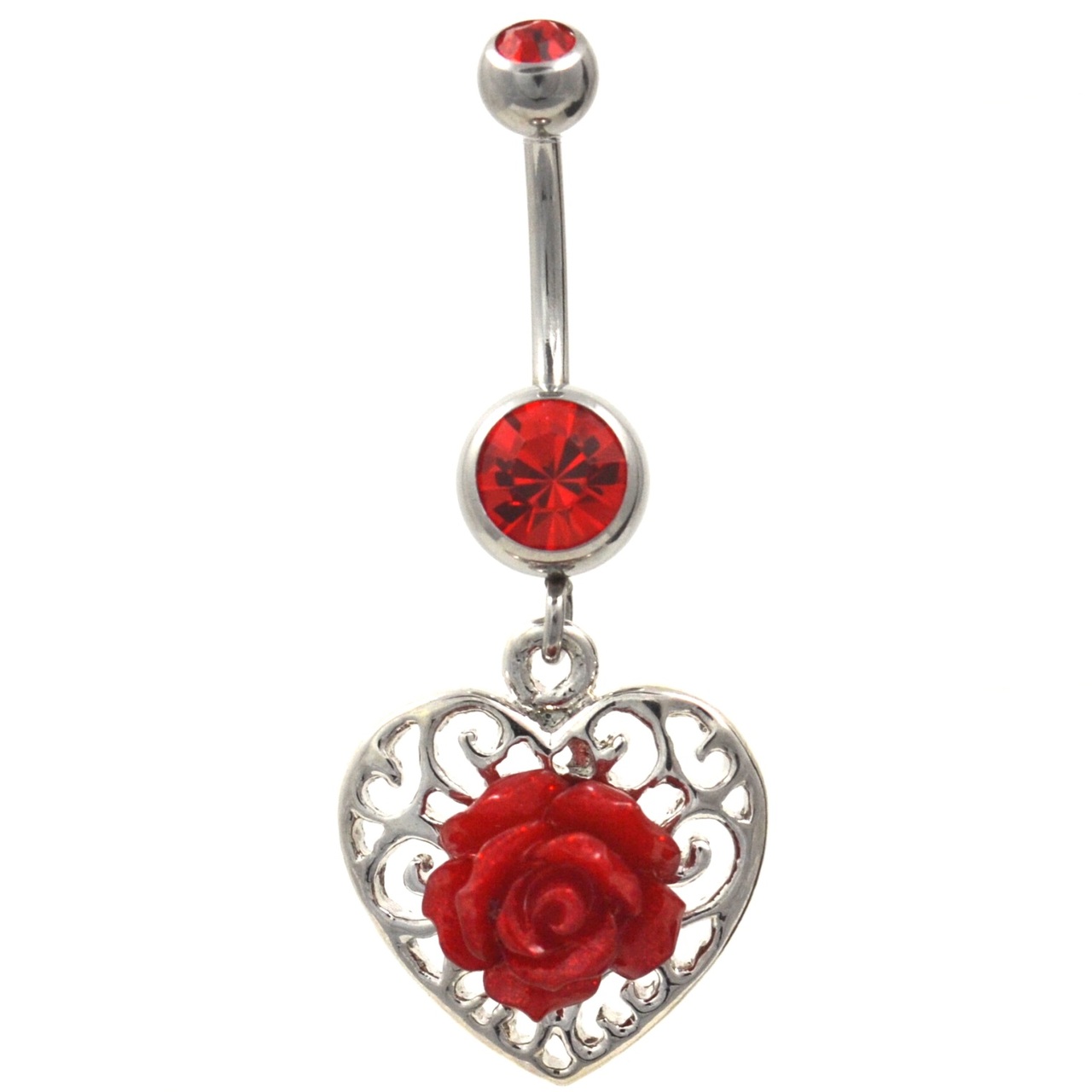 Red Rose and Vintage Heart Background Belly Ring | BodyDazz.com
