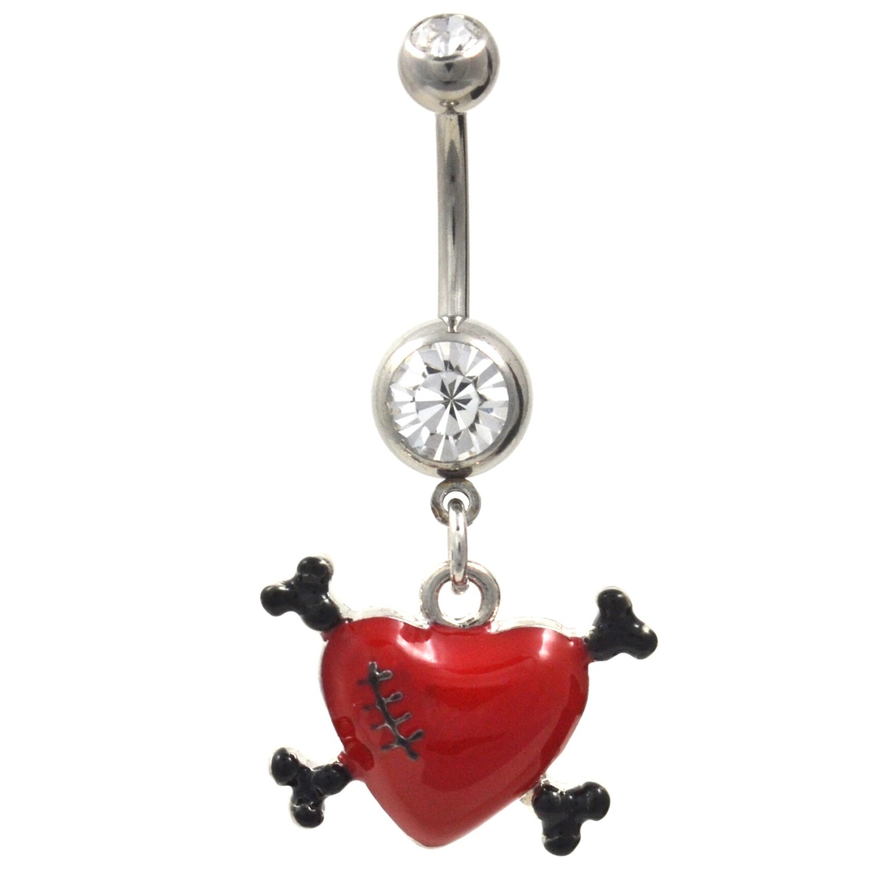 Red and Black Patched Heart Belly Button Ring | BodyDazz.com