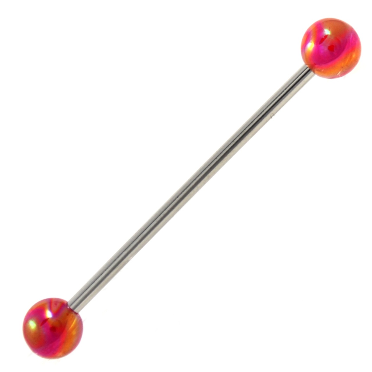 Metallic Red Balls Industrial Barbell 14g 38mm | BodyDazz.com