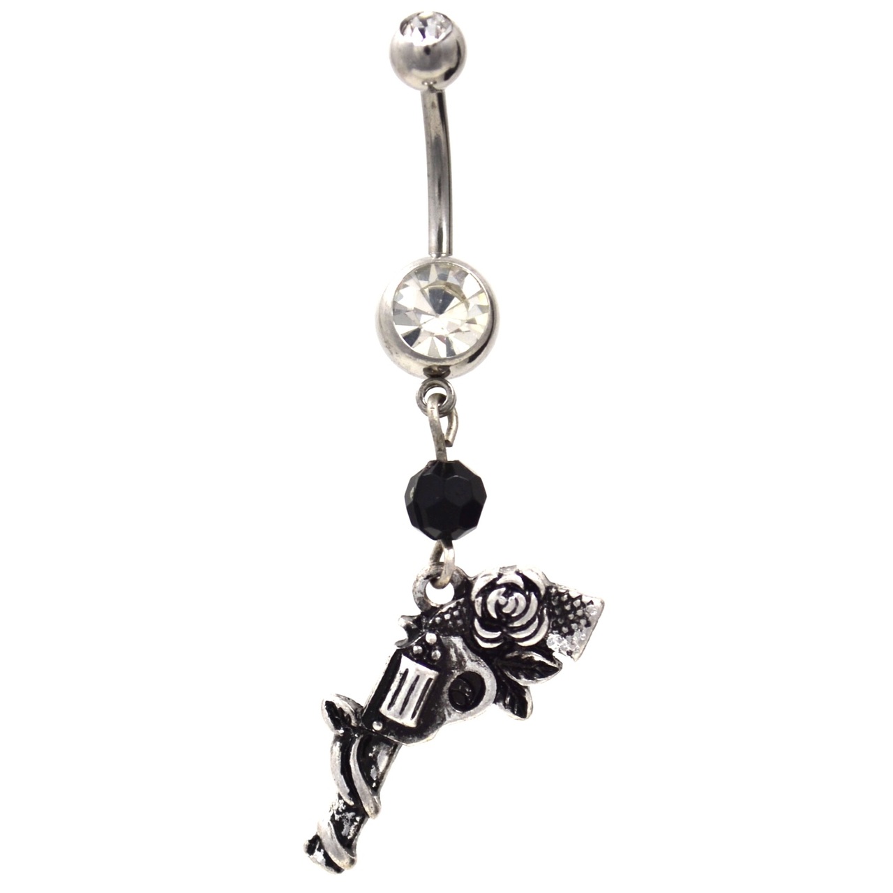 Rose Wrapped Gun Dangle Belly Button Ring | BodyDazz.com Rose Wrapped Gun Dangle Belly Button Ring | BodyDazz.com
