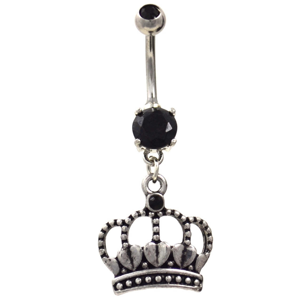 Vintage Crown w/Black Gems Belly Button Ring | BodyDazz.com