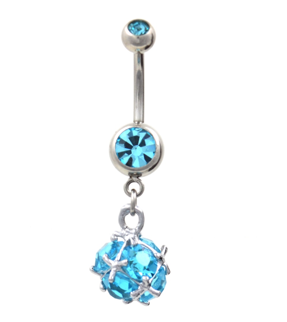 Wrapped Aqua Gem Ball Dangle Belly Ring | BodyDazz.com