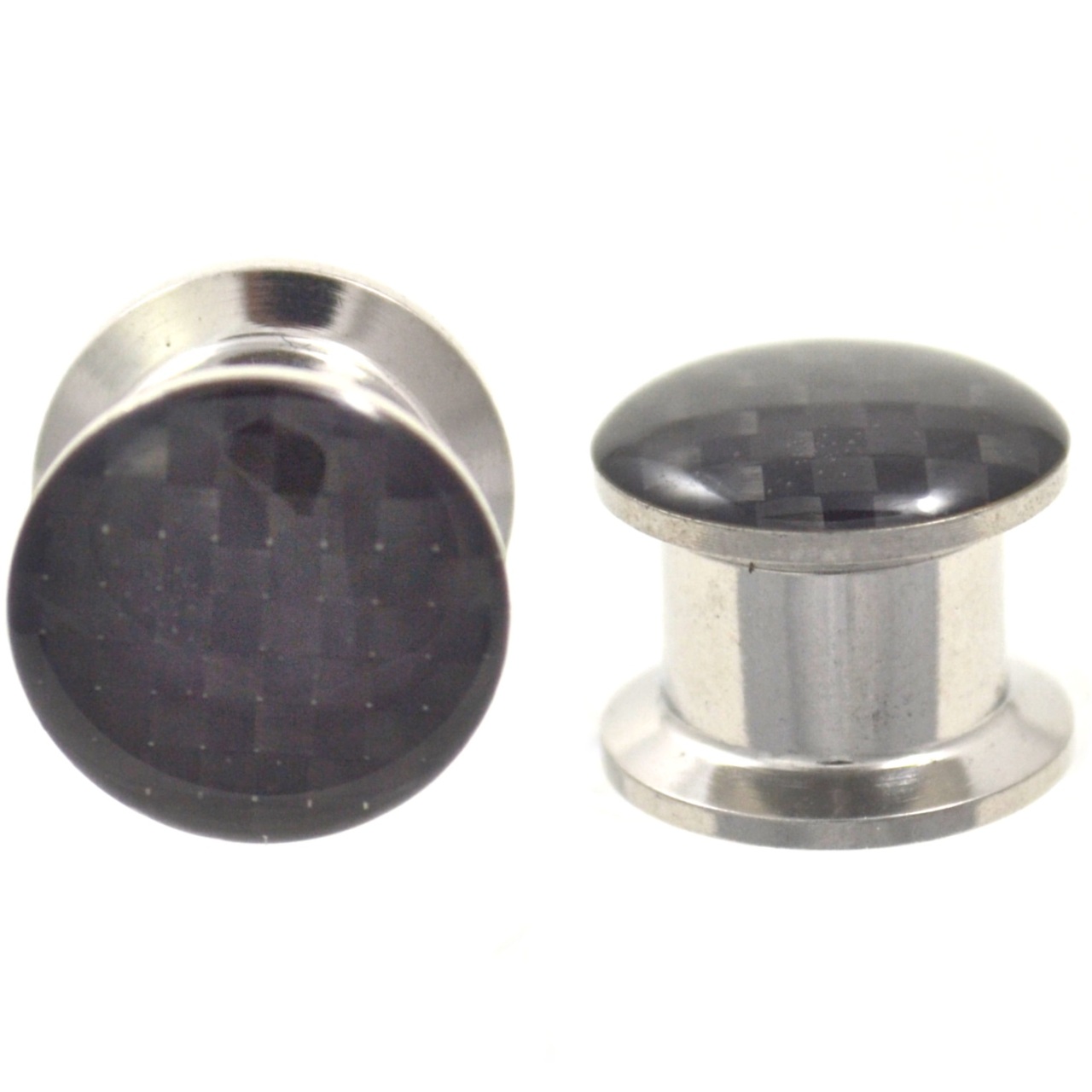 Black Checker Design Steel Ear Plugs (8g-5/8") | BodyDazz.com