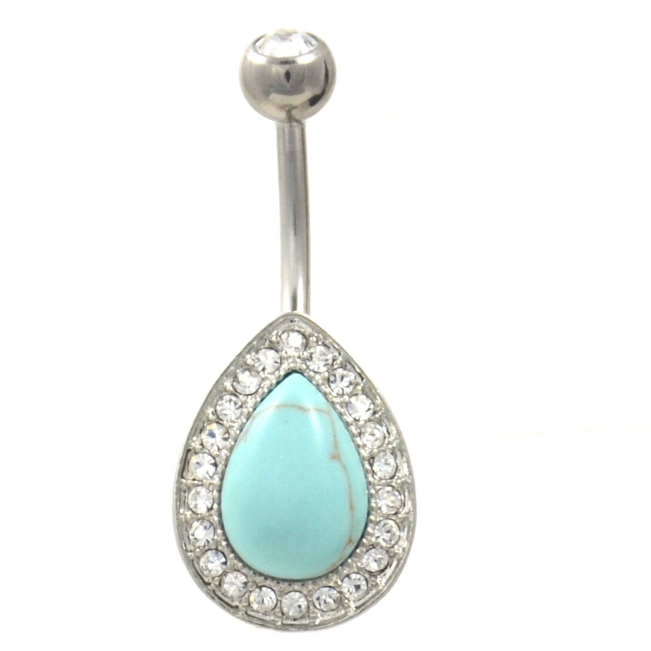 Gem Paved Turquoise Tear Drop Belly Ring | BodyDazz.com