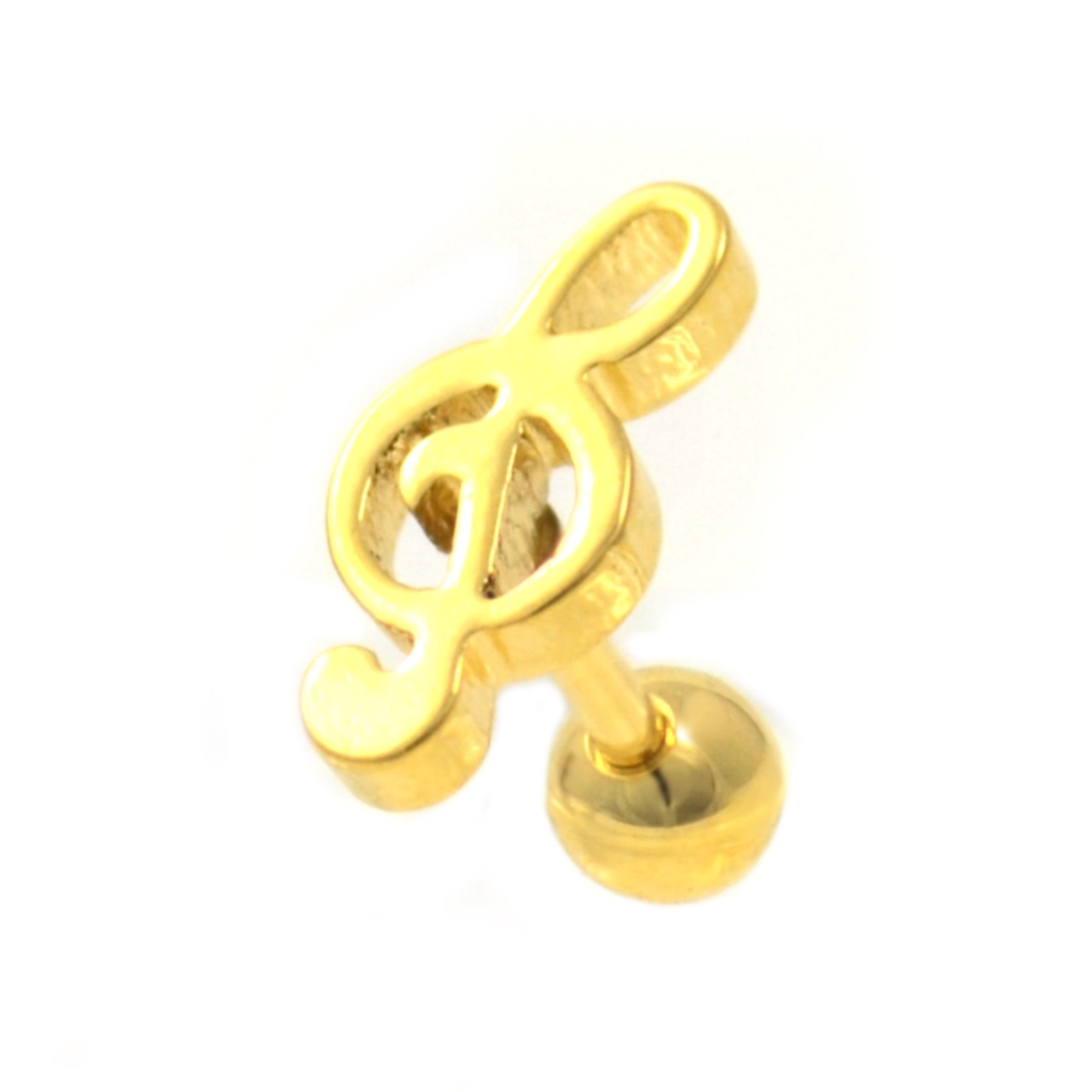 Gold Treble Clef Musical Note Cartilage Stud Bar 16g | BodyDazz.com