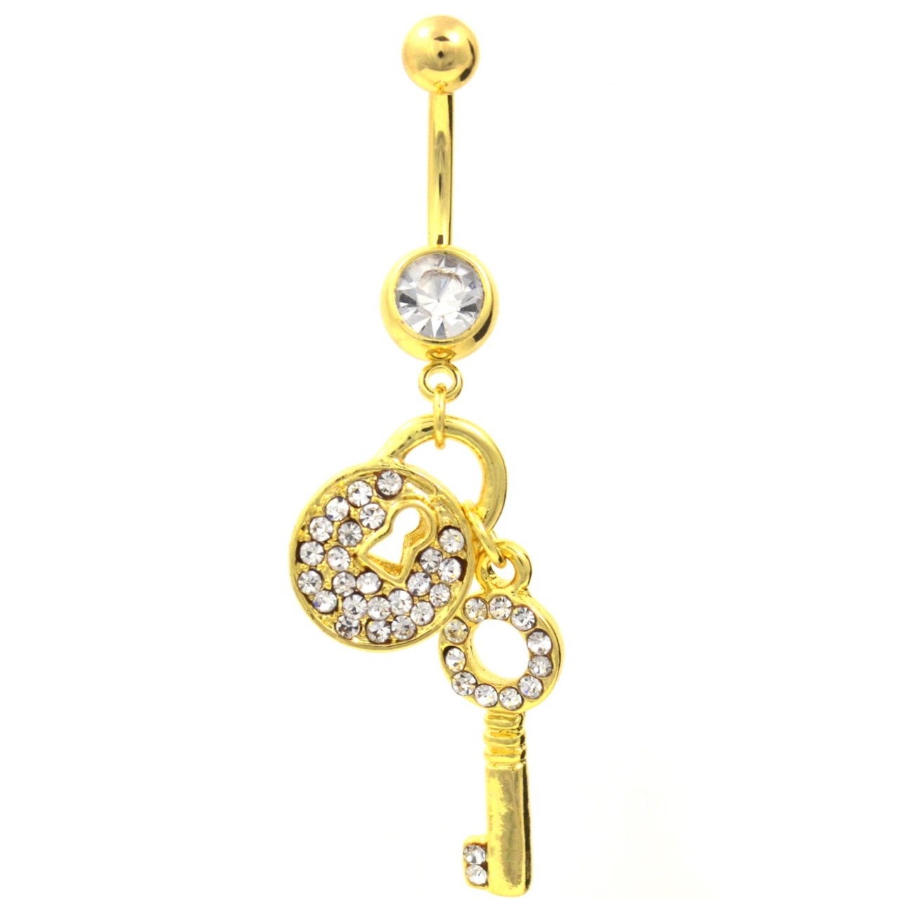 Gold Plated Lock and Key Dangle Belly Ring | BodyDazz.com