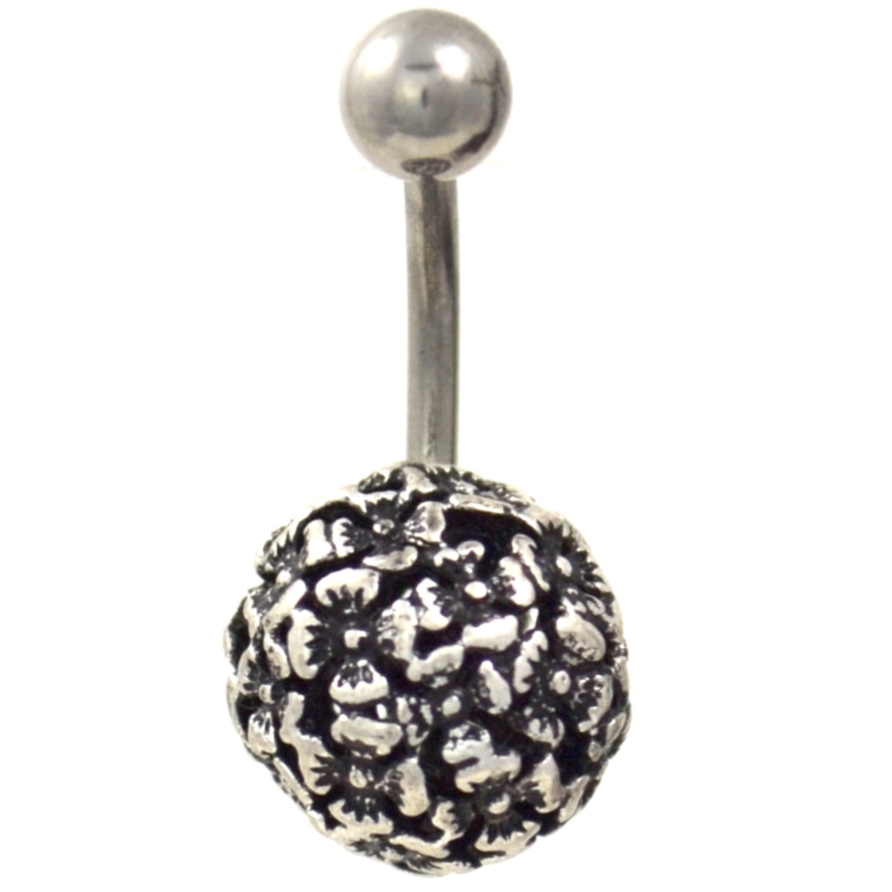Etched Floral Ball Belly Button Ring | BodyDazz.com