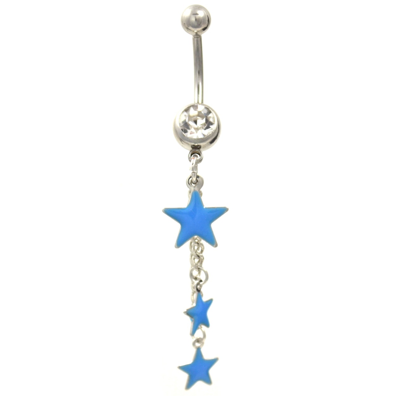 Light Blue Star Chained Trilogy Belly Ring | BodyDazz.com