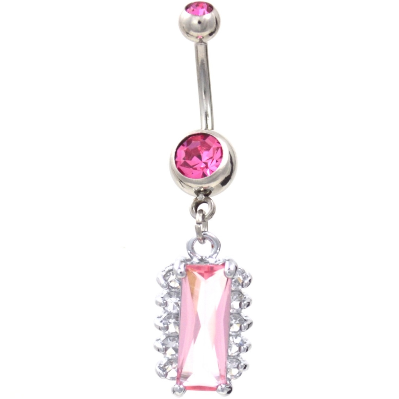 Pink Rectangular Cut Gem Charm Dangle Belly Ring | BodyDazz.com