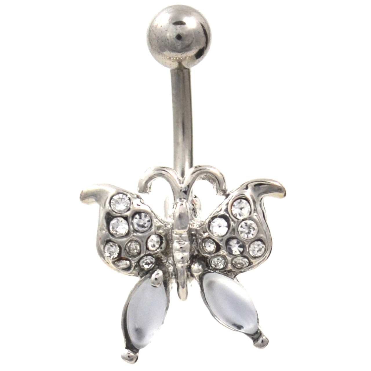 Icy Butterfly White Gemmed Belly Ring | BodyDazz.com